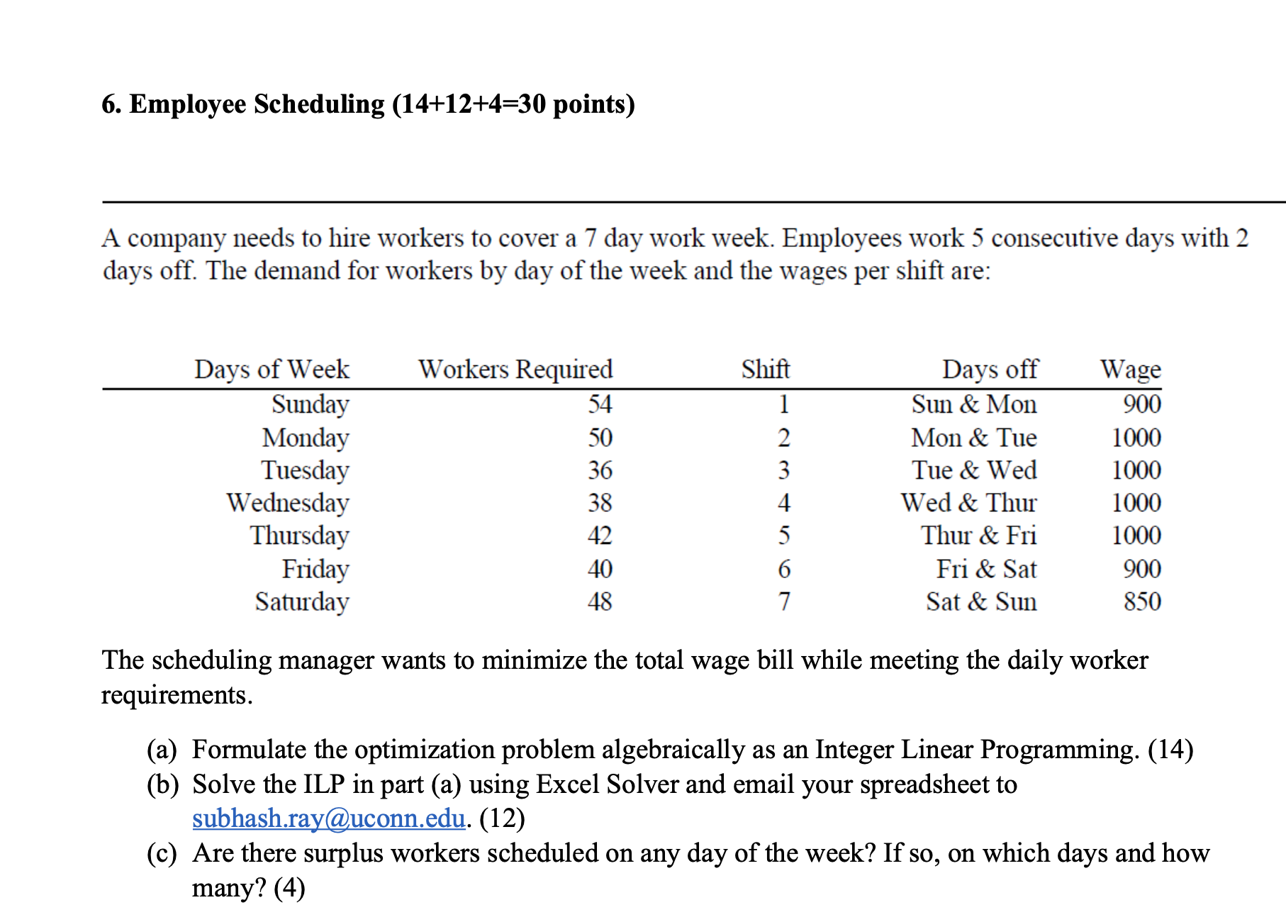 Solved A company needs to hire workers to cover a 7 ﻿day | Chegg.com