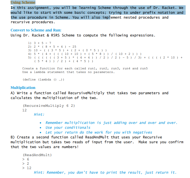 Using Scheme In this assignment, you wi11 be learning | Chegg.com