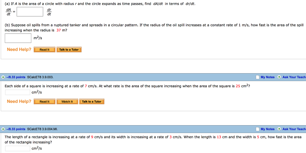 Solved (a) If A is the area of a circle with radius r and | Chegg.com