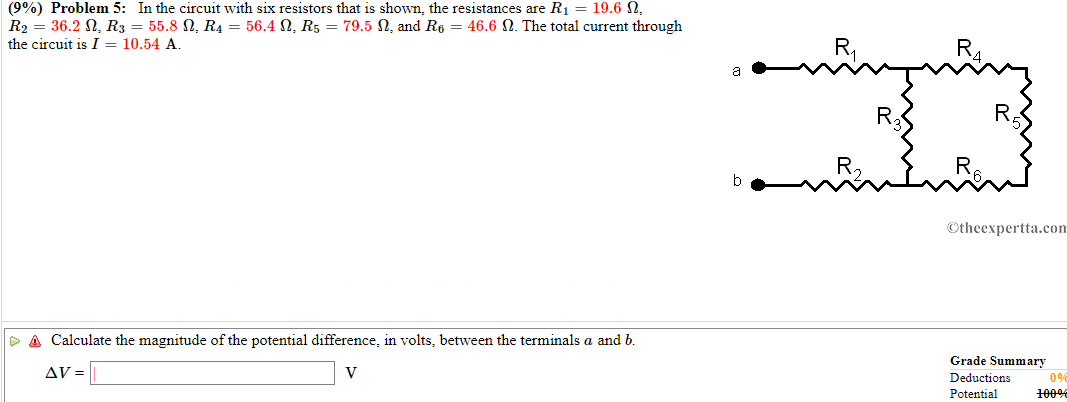 Solved In the circuit with six resistors that is shown, the | Chegg.com