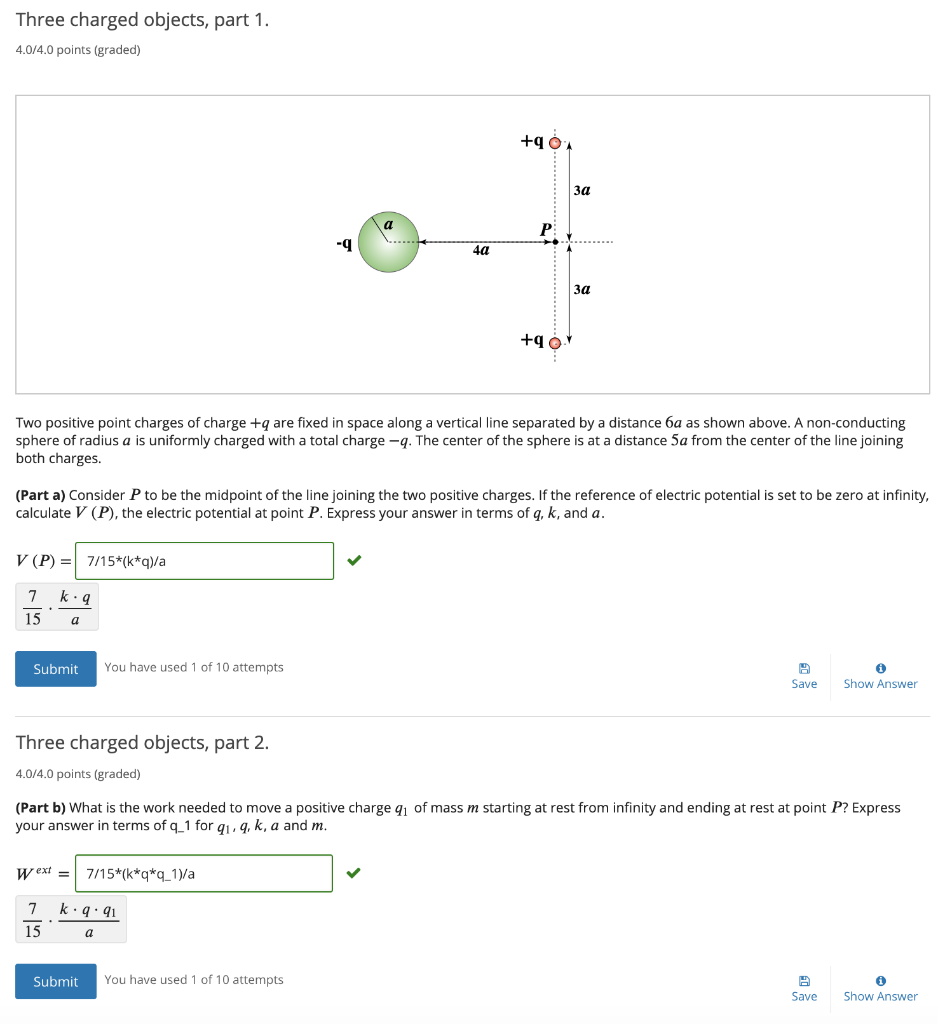 Solved Three charged objects, part 1. 4.0/4.0 points | Chegg.com