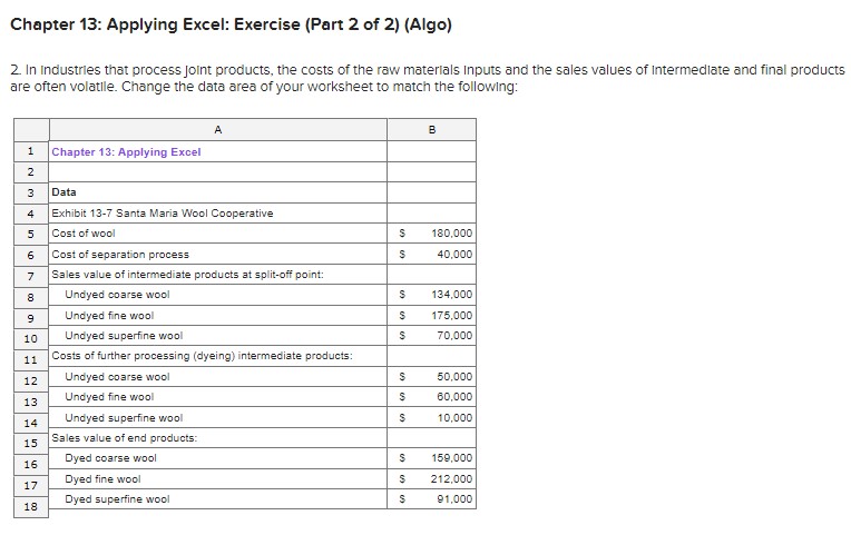 Solved Chapter 13: Applying Excel: Exercise (Part 2 of 2) | Chegg.com