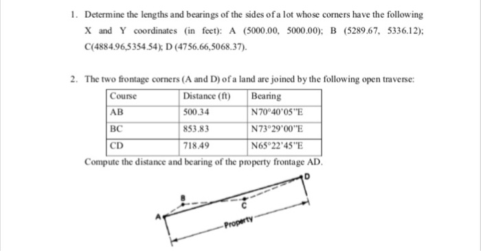 Solved Determine the lengths and bearings of the sides of a | Chegg.com