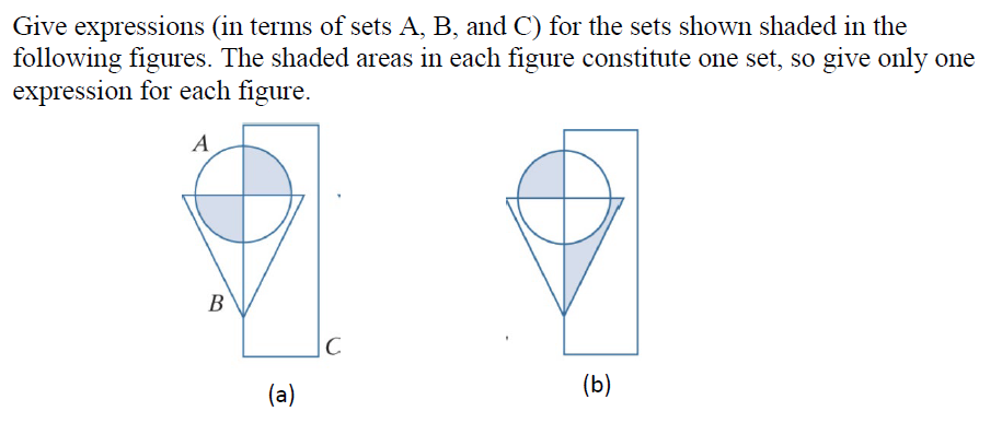 Solved Give expressions (in terms of sets A, B, and C) for | Chegg.com