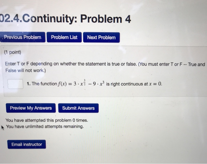 Solved 02.4.Continuity: Problem 1 Previous Problem Problem | Chegg.com