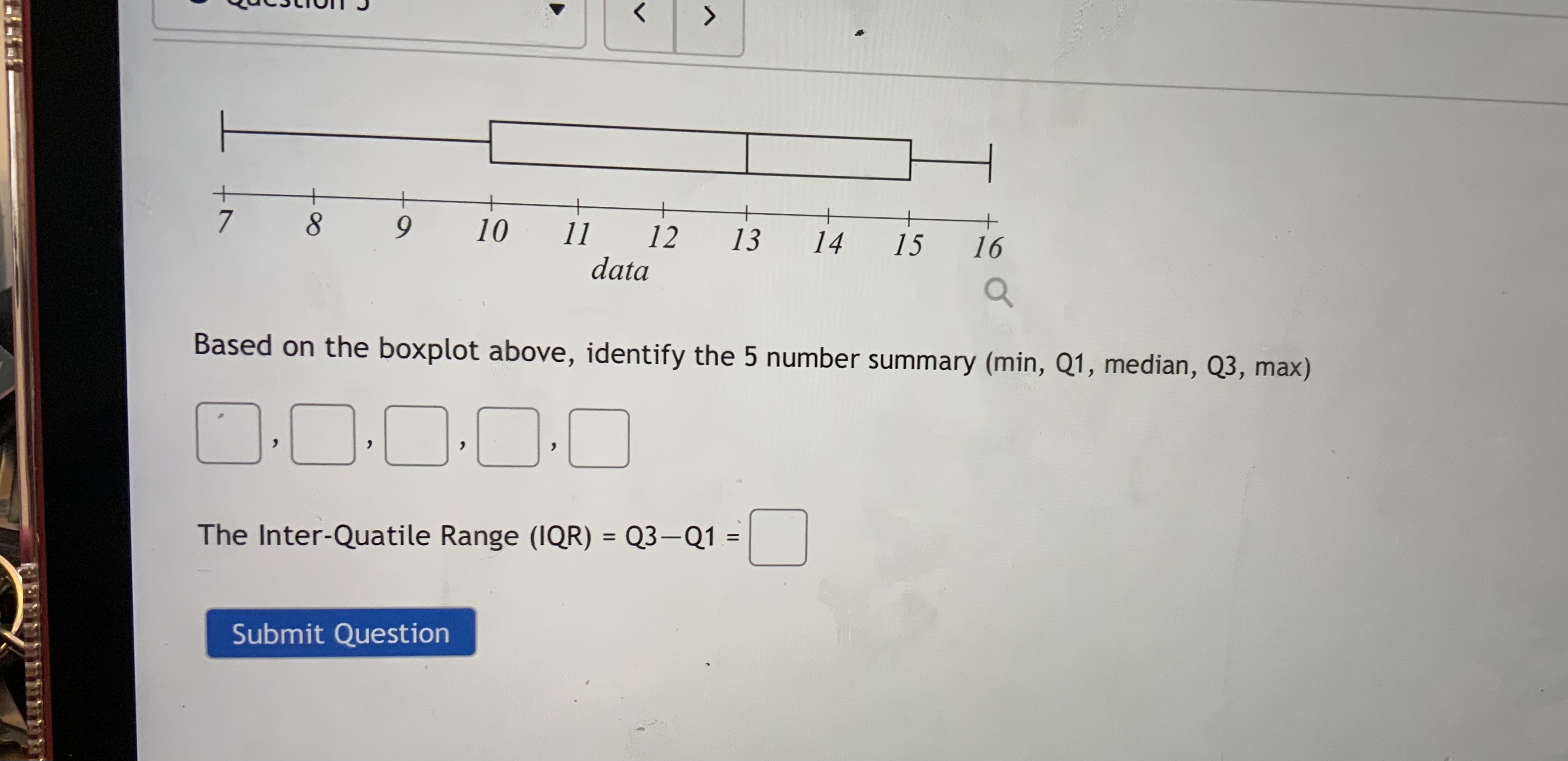 Solved Based on the boxplot above, identify the 5 number | Chegg.com