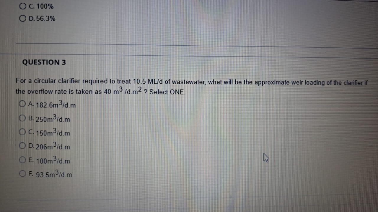 Solved For a circular clarifier required to treat 10.5ML/d | Chegg.com