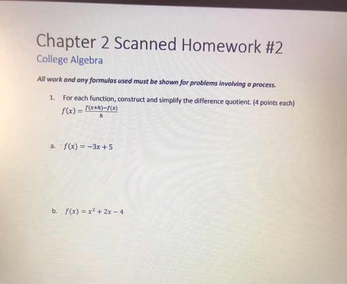 Solved Chapter 2 Scanned Homework #2 College Algebra All | Chegg.com