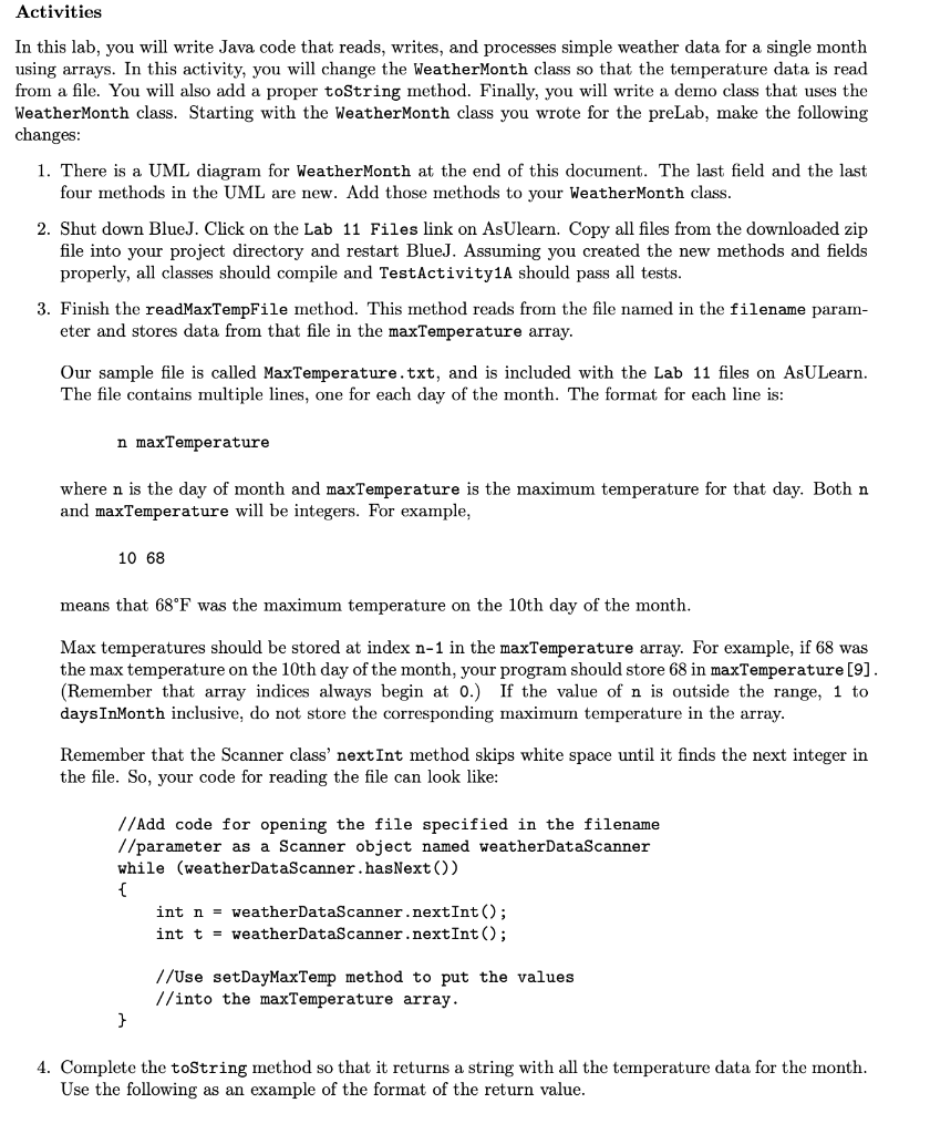 Activities In this lab, you will write Java code that | Chegg.com