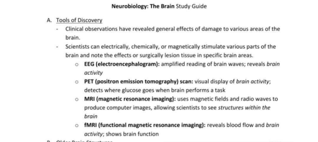 Solved Neurobiology: The Brain Study Guide A. Tools of | Chegg.com