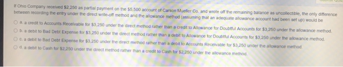 Solved When comparing the direct write-off and allowance | Chegg.com