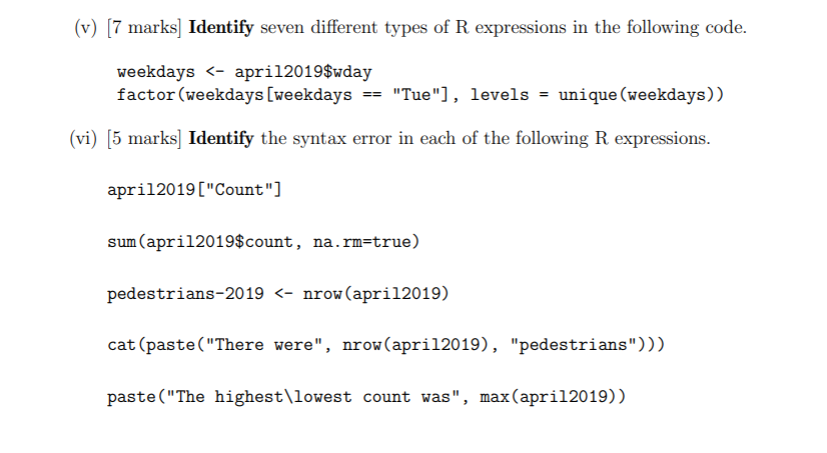 Solved (v) [7 marks] Identify seven different types of R | Chegg.com