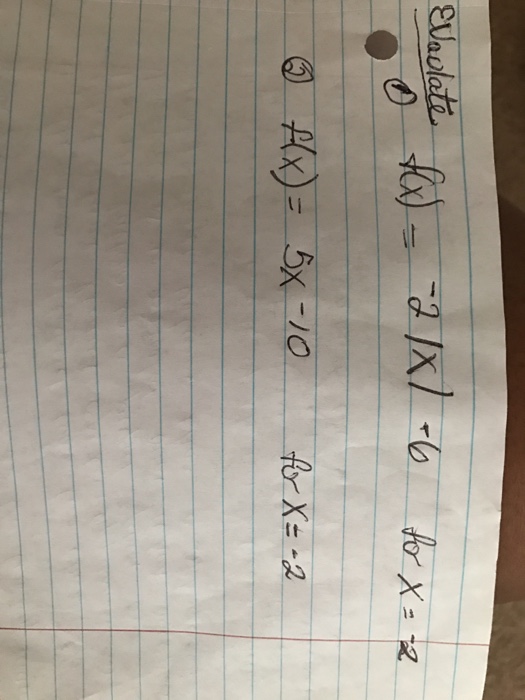 Solved Evaluate f(x) = -2|x| -6 for x = -2 f(x) = 5x - 10 | Chegg.com