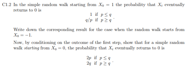C1.2 In the simple random walk starting from X = 1 | Chegg.com