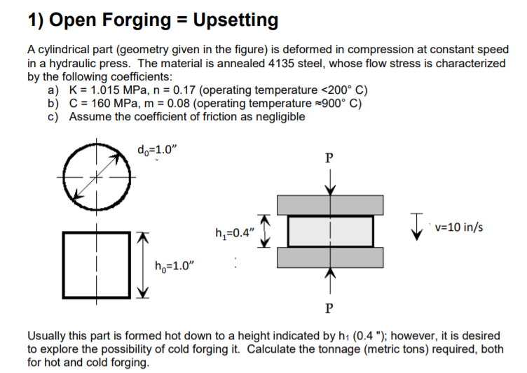Solved 1) Open Forging = Upsetting A cylindrical part | Chegg.com