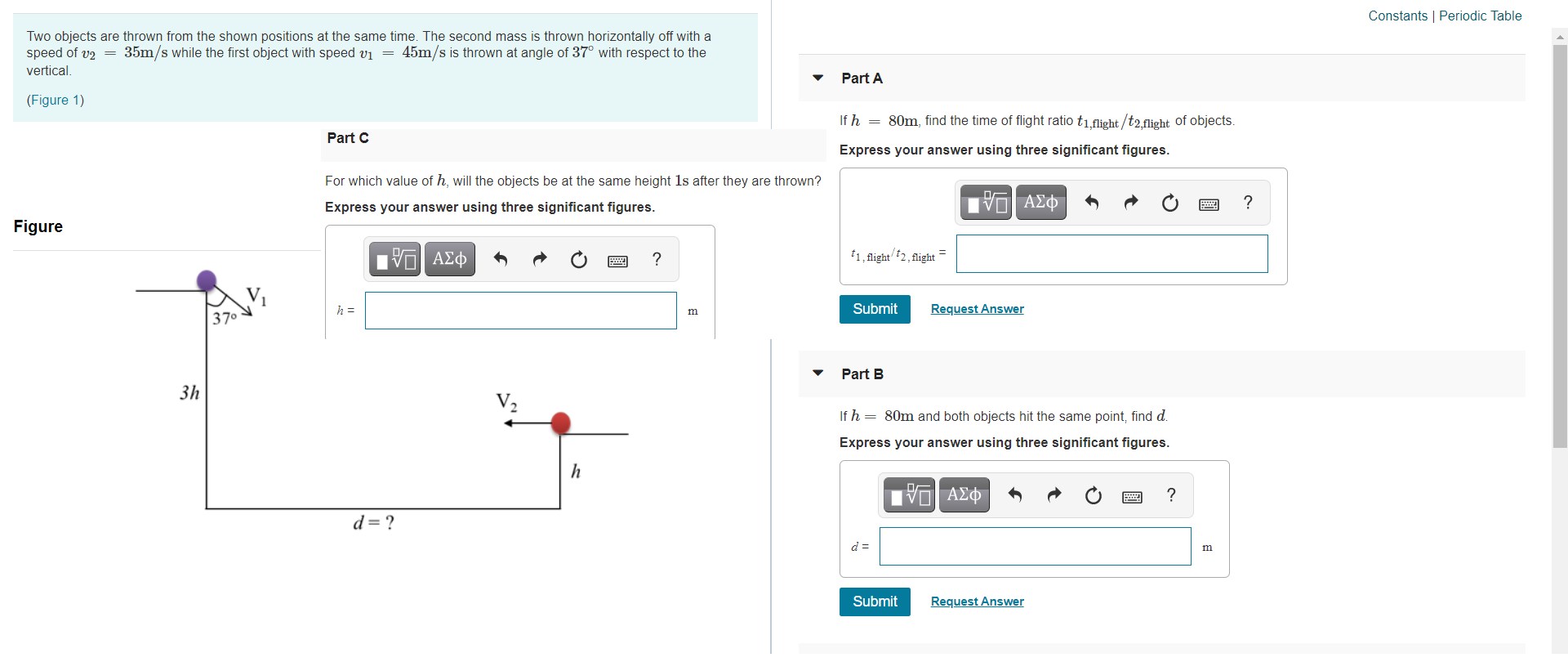 Solved Constants Periodic Table Two objects are thrown from | Chegg.com Solved Constants Periodic Table Two objects are thrown from | Chegg.com