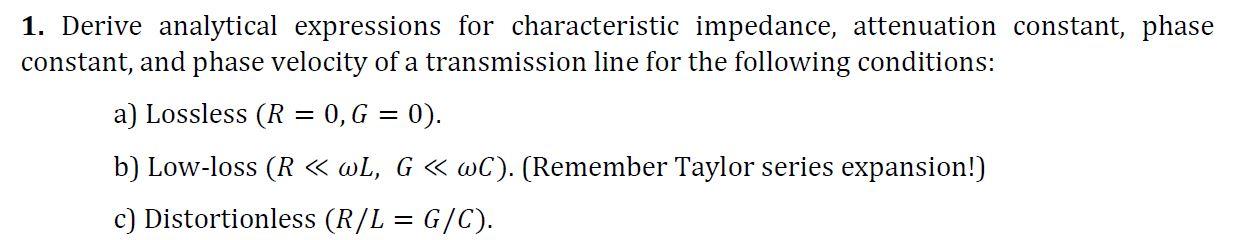 Solved 1. Derive analytical expressions for characteristic | Chegg.com