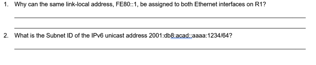 1. Why can the same link-local address, FE80:1, be | Chegg.com