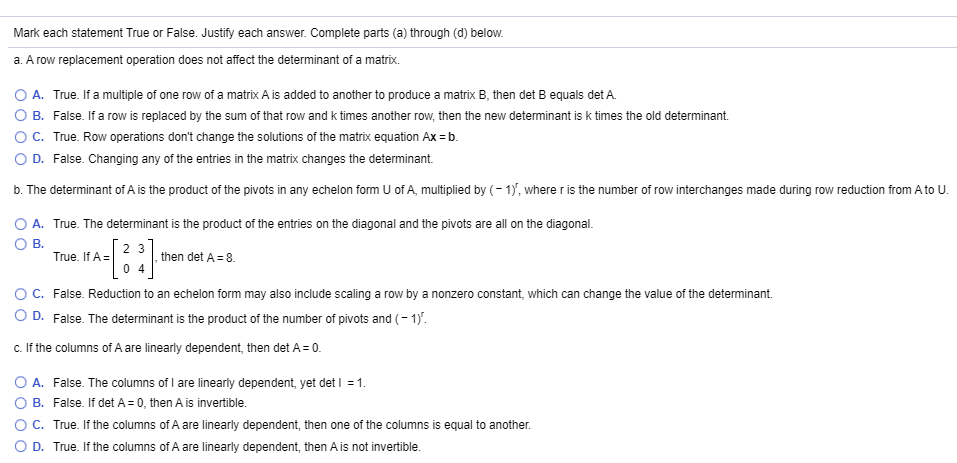 Solved Mark each statement True or False. Justify each | Chegg.com