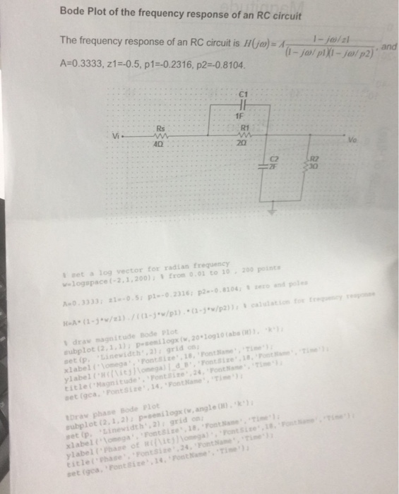 Bode Plot of the frequency response of an RC circuit | Chegg.com