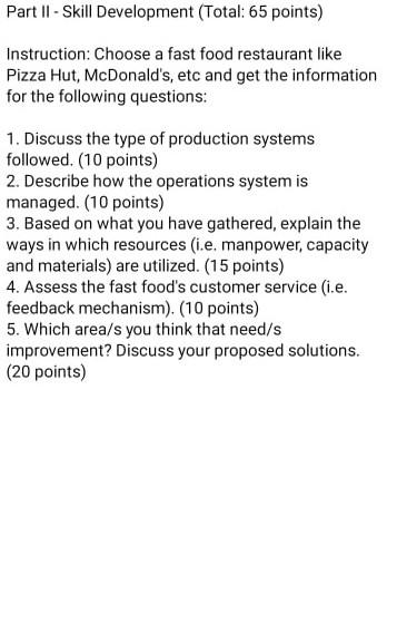 Solved Part II - Skill Development (Total: 65 points) | Chegg.com