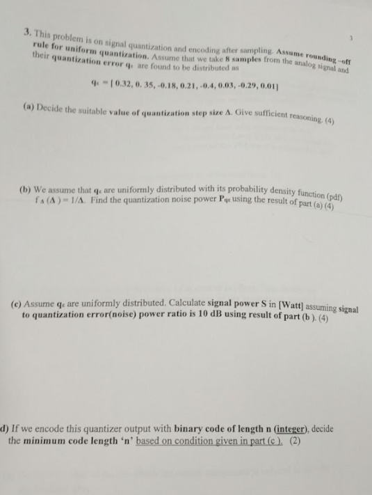 Solved 3. This problem is on signal quantization and | Chegg.com