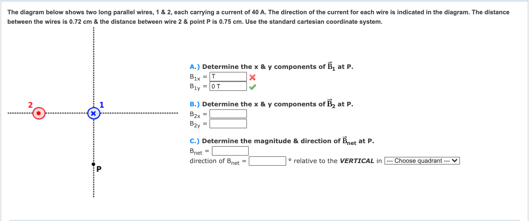 Solved The diagram below shows two long parallel wires, 1 | Chegg.com