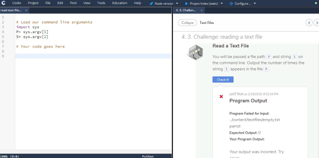 Solved C Codio Project File Edit Find View Tools Education | Chegg.com