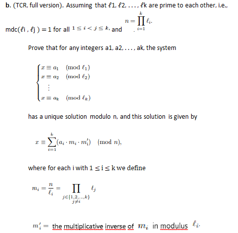 Solved 3. Chinese Remainder Theorem a. (CRT, simplified | Chegg.com