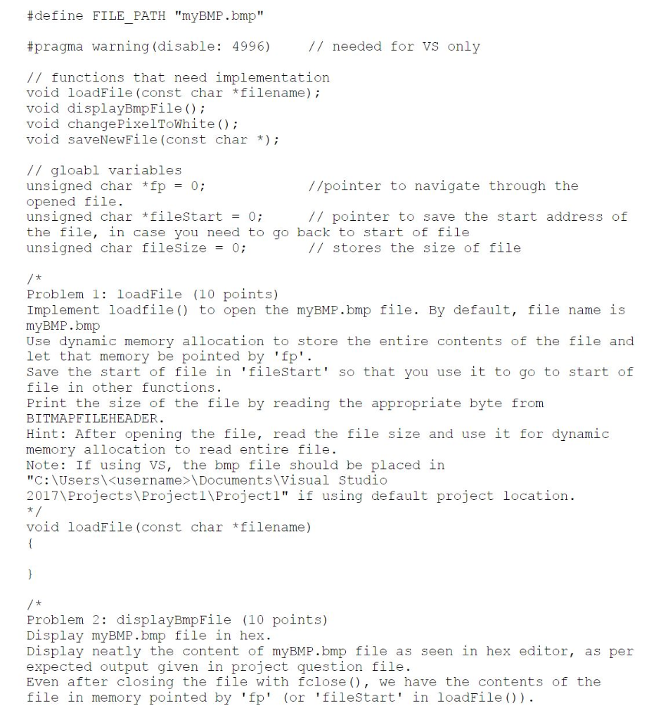 #define FILE PATH "myBMP.bmp" #pragma warning | Chegg.com