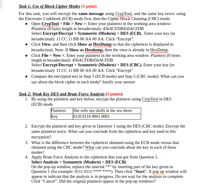 Solved Task 1: Use of Block Cipher Modes (1 point) For | Chegg.com