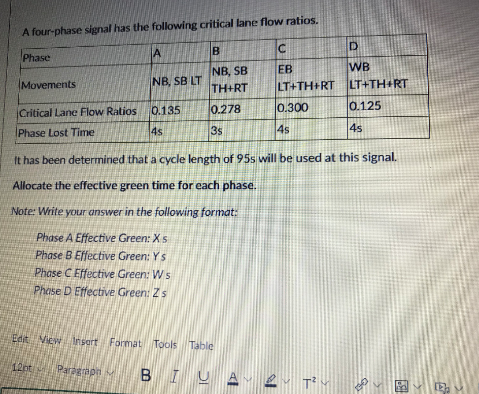 Solved A four-phase signal has the following critical lane | Chegg.com