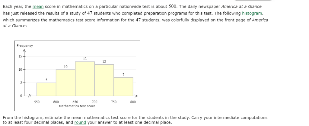 Solved Each year, the mean score in mathematics on a | Chegg.com