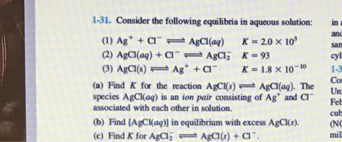 Solved Consider the following equilibria in aqueous | Chegg.com