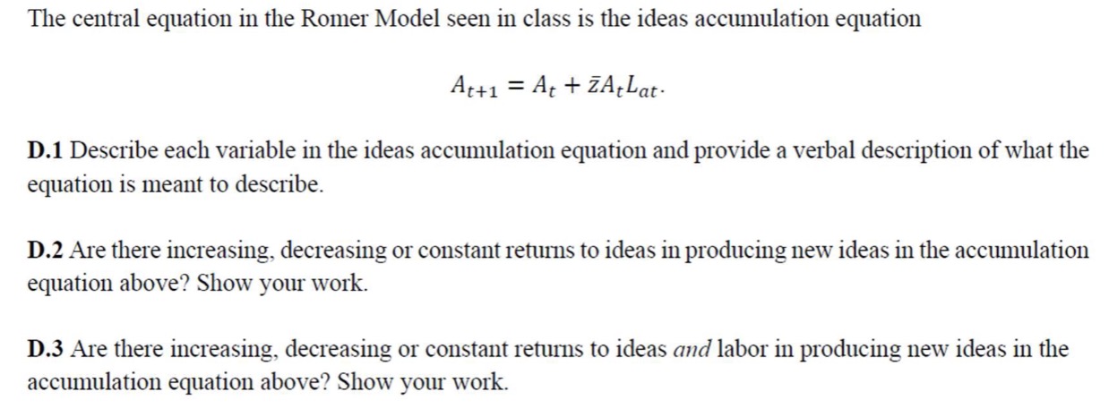 Solved The central equation in the Romer Model seen in class | Chegg.com