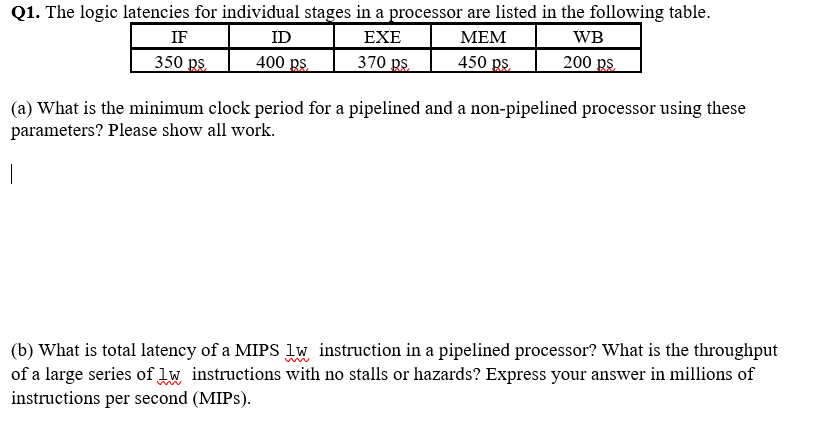 Solved (a) What is the minimum clock period for a pipelined | Chegg.com