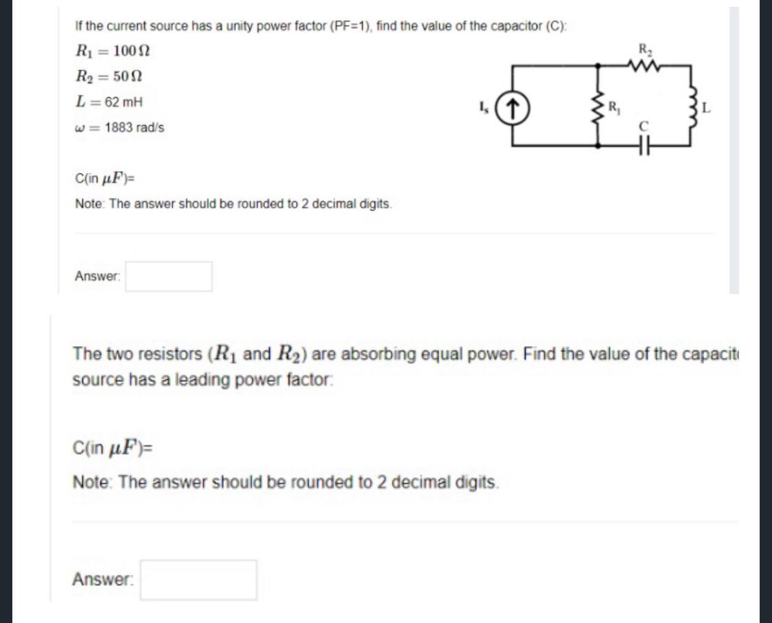 Solved If the current source has a unity power factor | Chegg.com