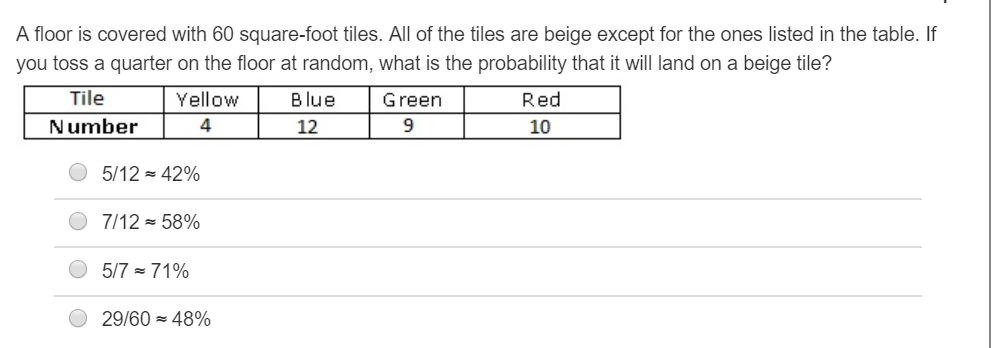 Solved A floor is covered with 60 square-foot tiles. All of | Chegg.com