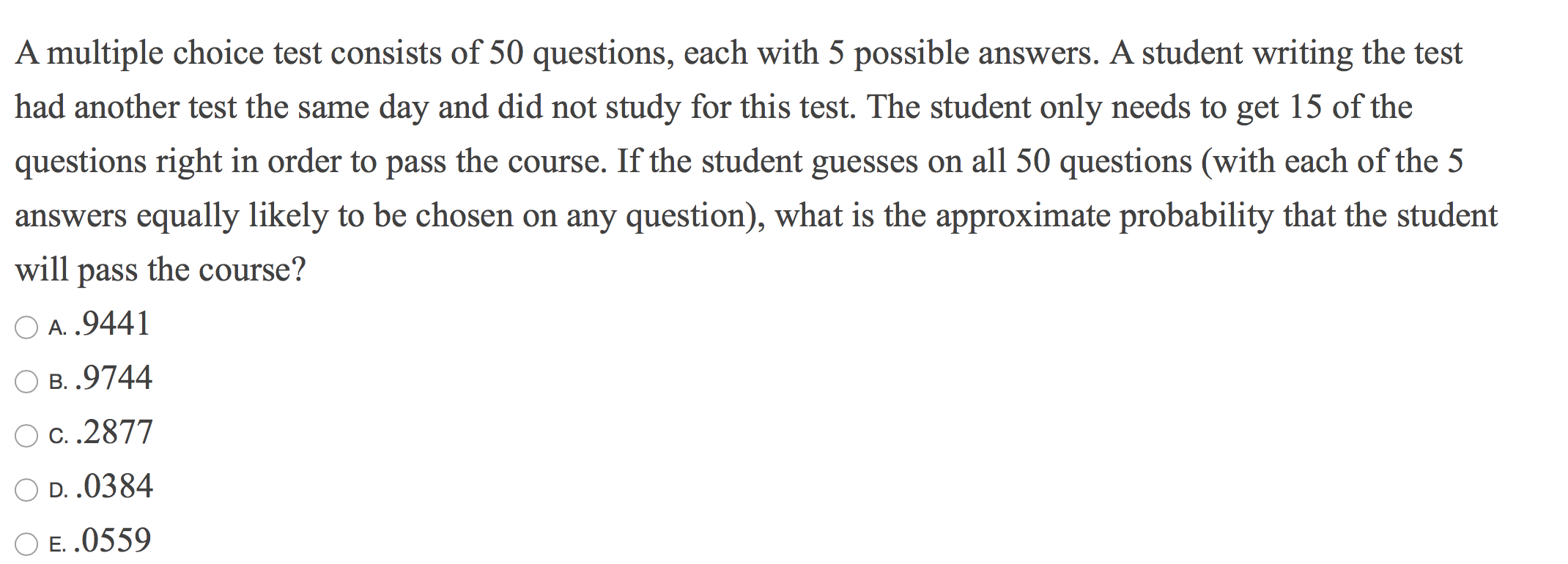 Solved A multiple choice test consists of 50 questions, each | Chegg.com