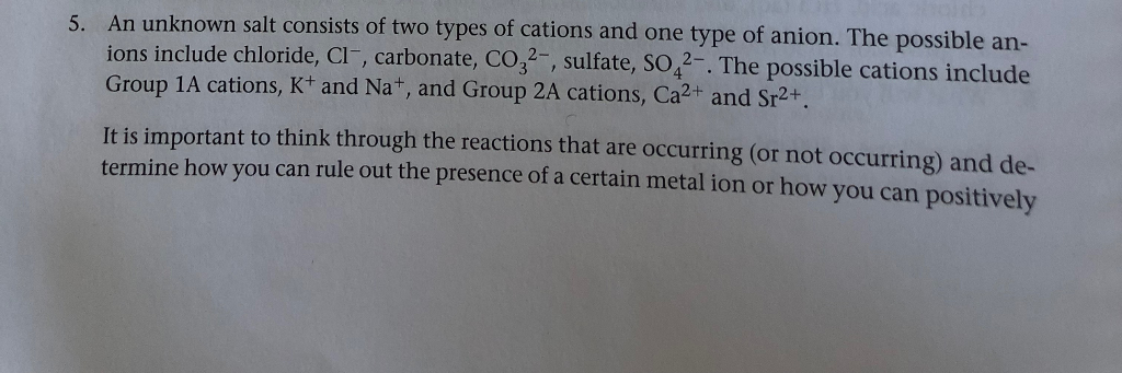 Solved An unknown salt consists of two types of cations and | Chegg.com