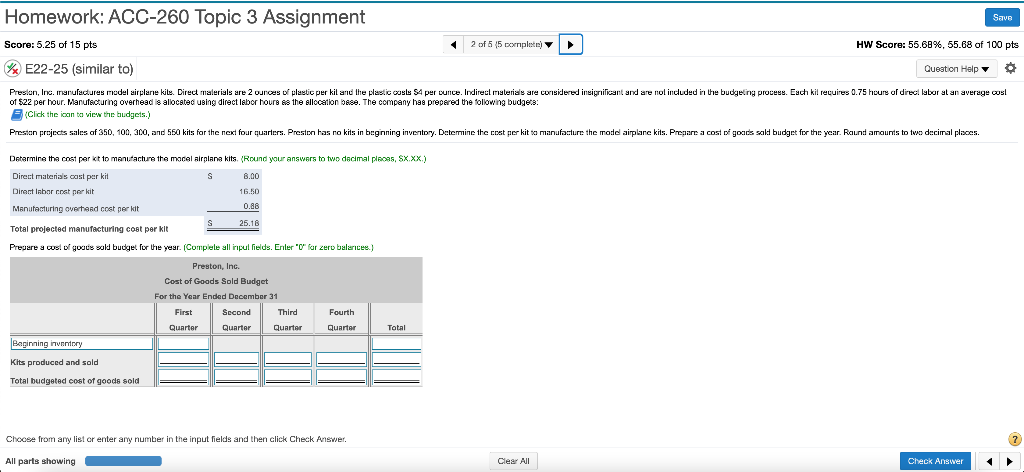 Solved Homework Acc 260 Topic 3 Assignment Save Score 5 25