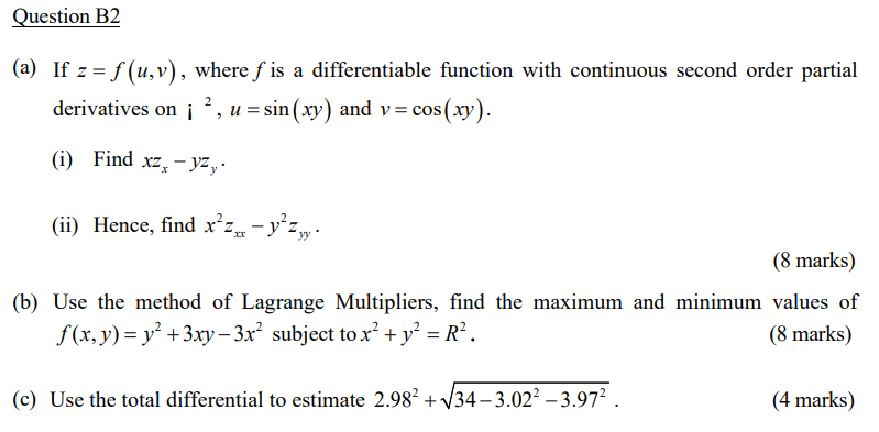 Solved Question B2 (a) If z = f (u,v), where f is a | Chegg.com