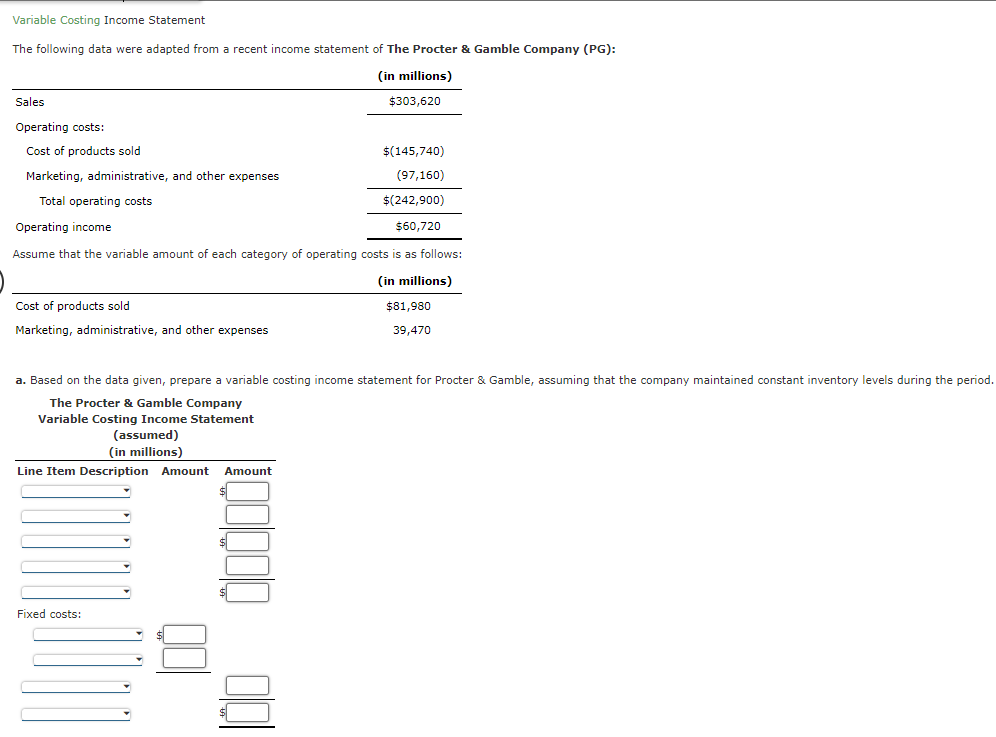 Solved Variable Costing Income Statement The Following Data