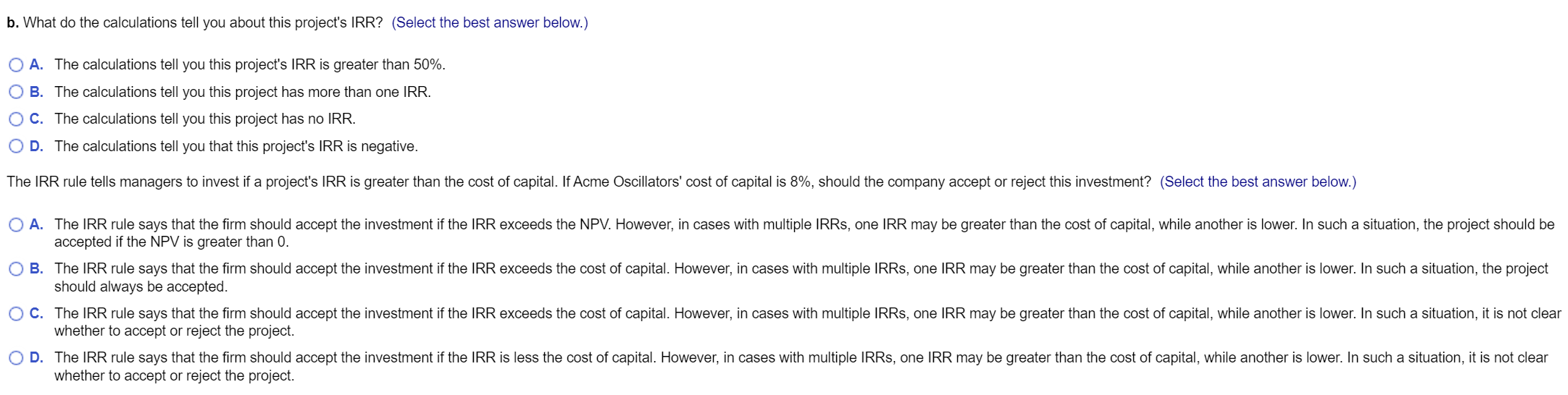 Problems with the IRR method Acme Oscillators is | Chegg.com