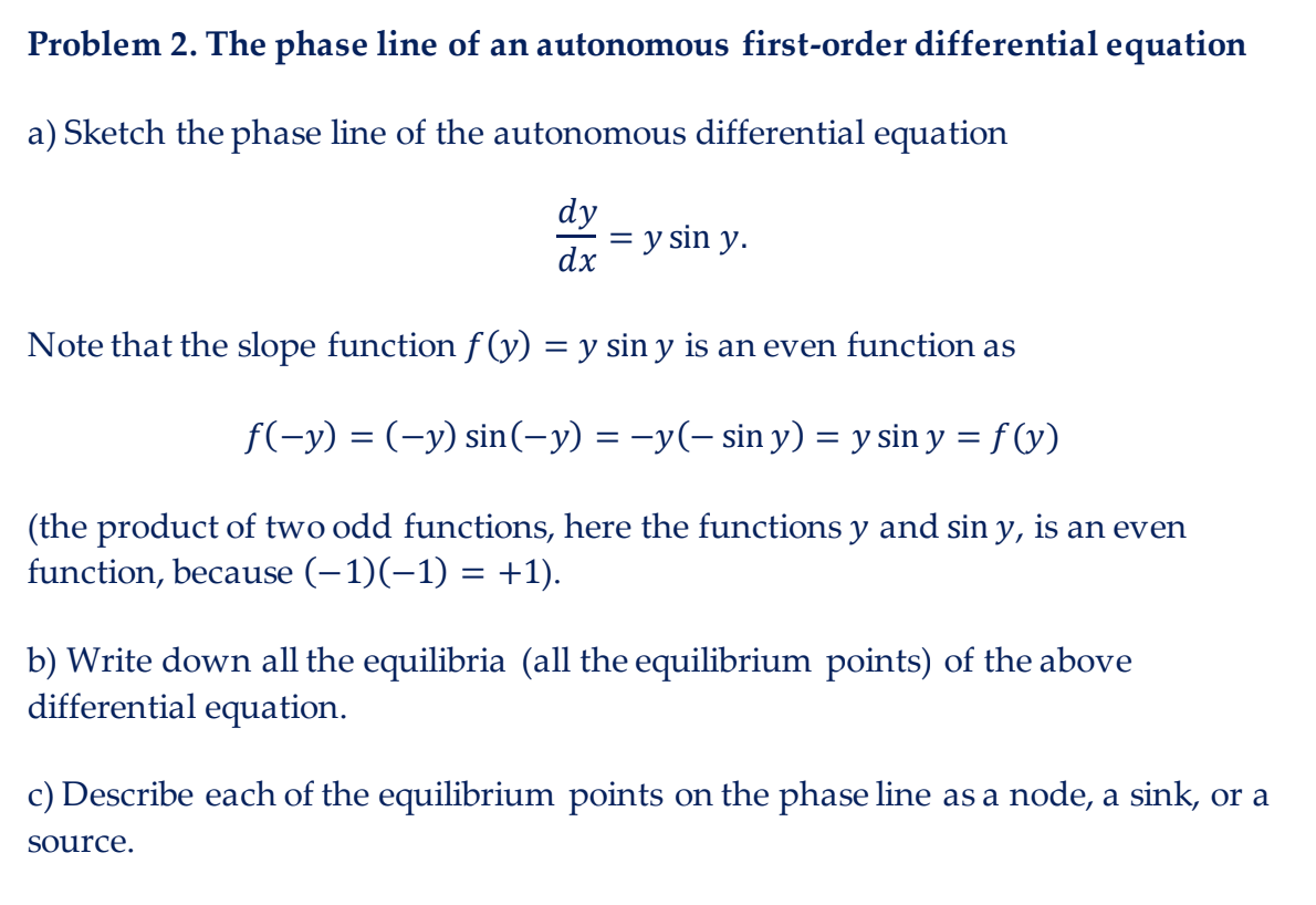 Solved Problem 2. The phase line of an autonomous | Chegg.com