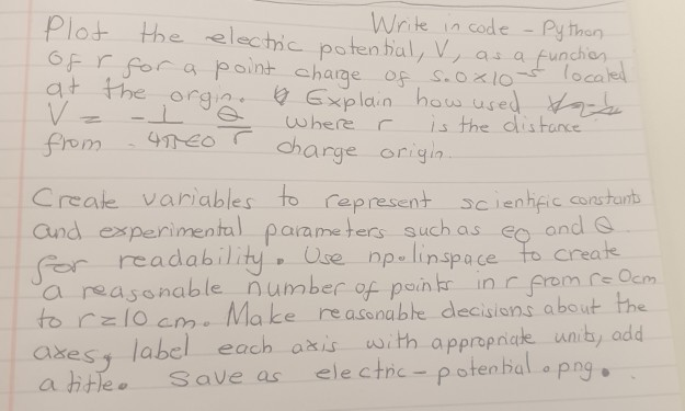 Solved - Write in code - Python Plot the electric potential, | Chegg.com
