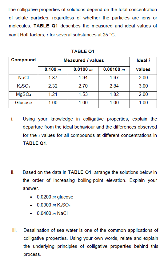 Solved The colligative properties of solutions depend on the | Chegg.com