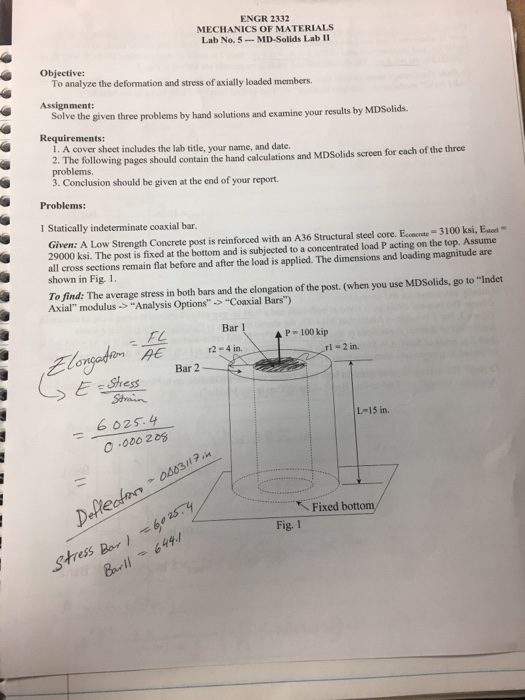 Solved ENGR 2332 MECHANICS OF MATERIALS Lab No. 5-MD-Solids | Chegg.com