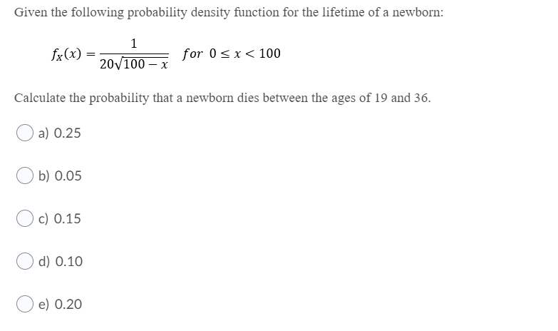 Solved Given the following probability density function for | Chegg.com