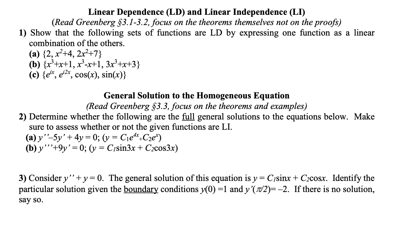 Solved Linear Dependence (LD) and Linear Independence (LI) | Chegg.com